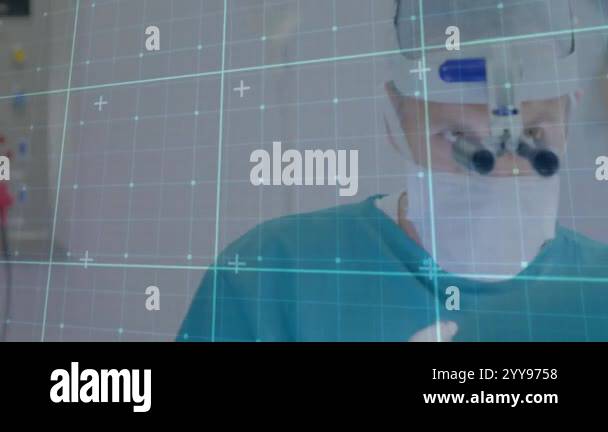 Performing surgery, surgeon wearing magnifying glasses with grid and ...