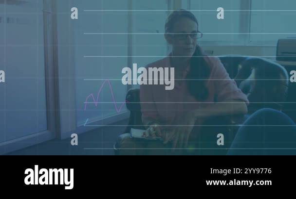 Financial Data Graphs Animation Over Diverse People Discussing In