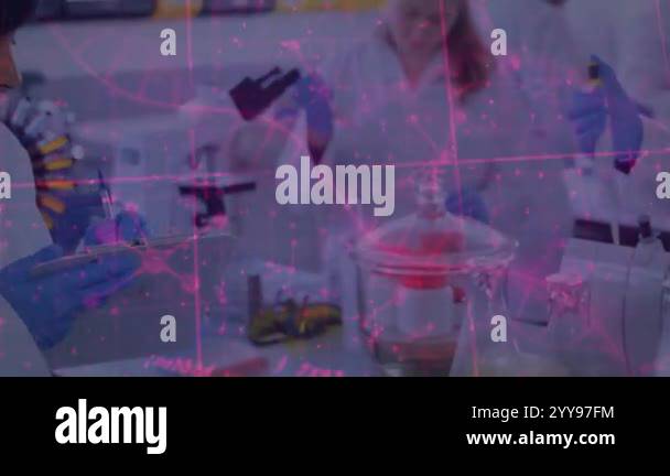Animating scientific data and molecular structures, scientists working in laboratory. Science ...