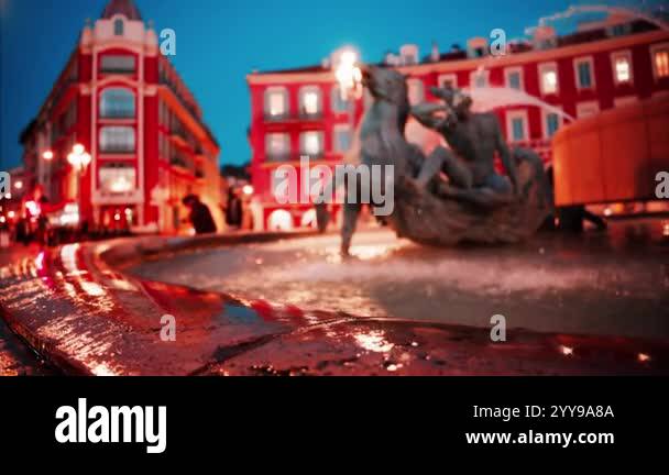 Nice, France - October 8, 2024: Close up of the Fontaine du Soleil at ...