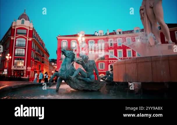 Nice, France - October 8, 2024: Close up of the Fontaine du Soleil at ...