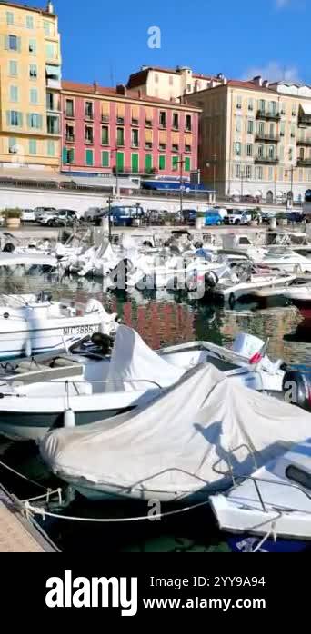 Nice, France - October 7, 2024: White boats docked in the Port of Nice ...