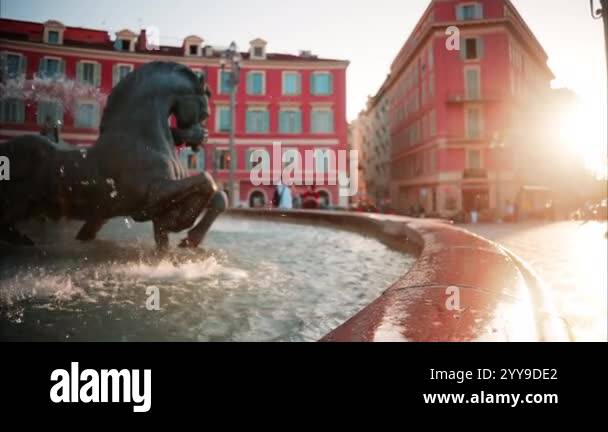 Nice, France - October 8, 2024: View of the Fontaine du Soleil at Place ...