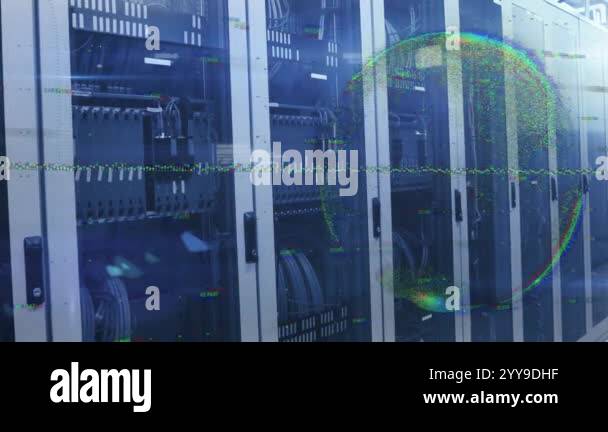 Processing data, animation over servers in data center. Technology ...