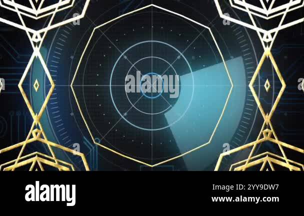Radar scanning with geometric patterns and blue highlights, animation ...