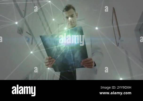 Network of connections and data processing animation over businessman ...