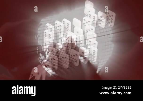 Falling dominoes animation with glowing globe background. motion ...