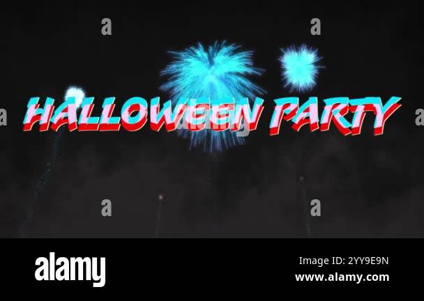Animation of halloween party text over fireworks. Halloween ...