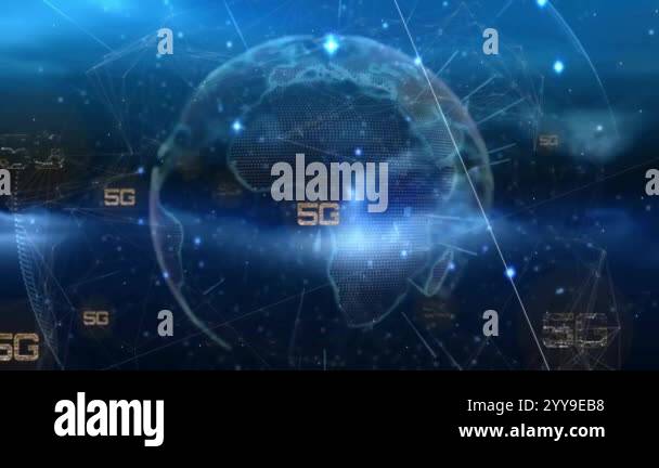 5G network connectivity animation over digital globe with ...