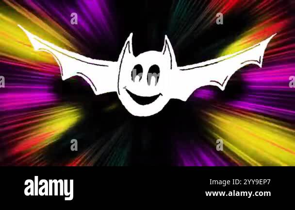 Smiling bat animation with colorful radial light streaks in background ...