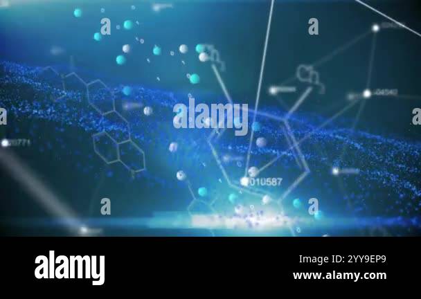 Animating molecular structures and chemical bonds over blue digital ...