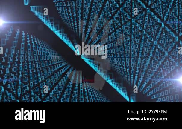 Binary code and fingerprint scanning animation over digital security interface. Cybersecurity ...