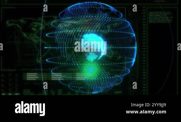 Rotating globe with digital data and network connections animation ...