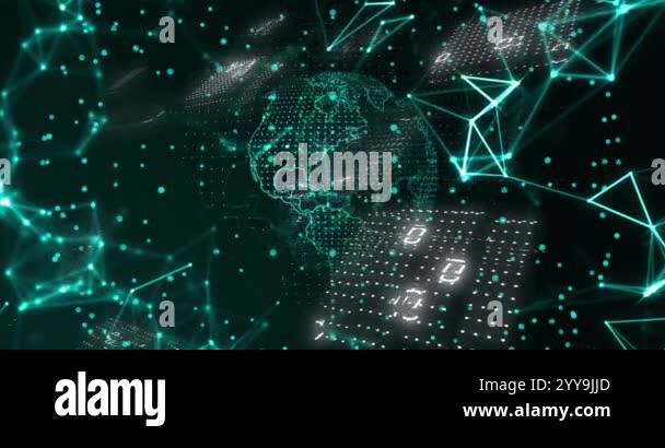 Binary code and digital network connections animation over abstract ...