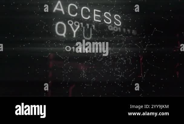 Animation of access denied text and digital data processing over computer circuit board. Global ...