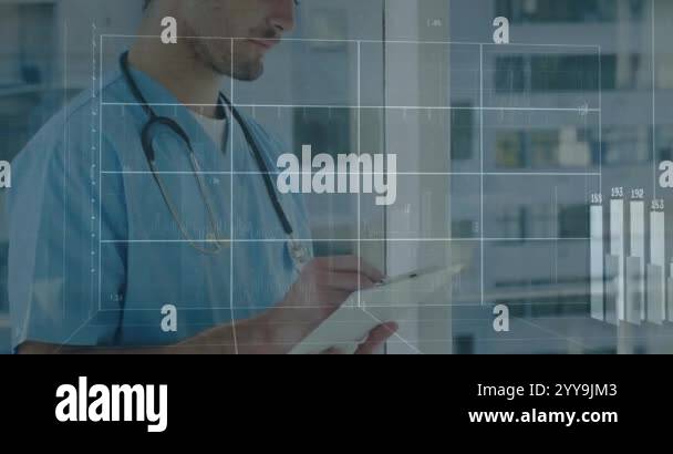 Medical data analysis animation over healthcare professional in ...