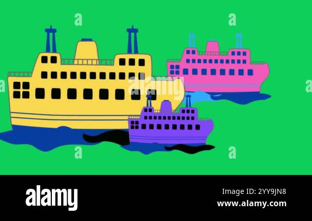 types and models of ships, animation, green screen background Stock ...