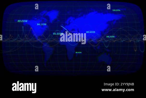 Global Data Transmission Animation Over World Map With Numerical