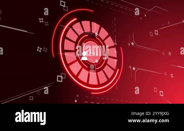 Red circular data visualization animation showing user count of 1587 ...