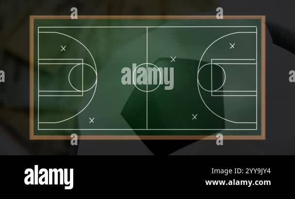 Basketball strategy animation over chalkboard court diagram. Sports ...