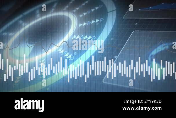 Financial data and stock market analysis animation over futuristic ...