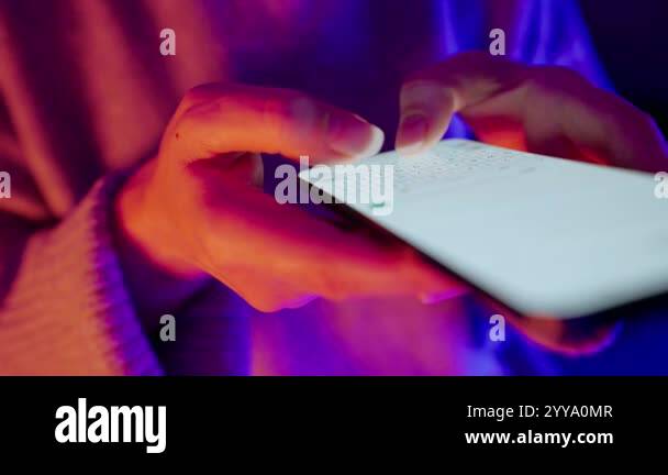 Woman chatting online on smartphone close up, typing text message ...