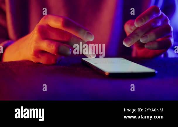 Woman chatting online on smartphone close up, typing text message ...