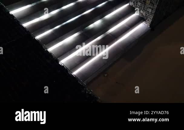 stairs on the square or on the route. building terrace with backlight ...