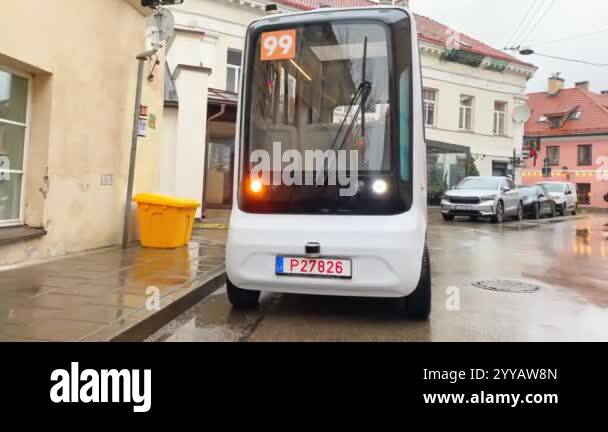 Vilnius, Lithuania - 30th november, 2024: white electric self-driving ...