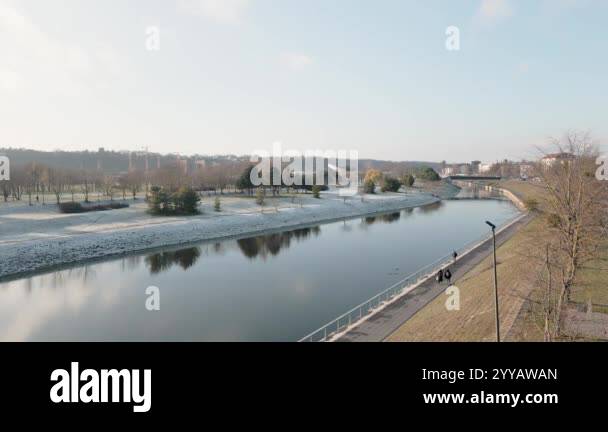 Static view Neman, Niemen or Nemunas river in Kaunas city and flows ...