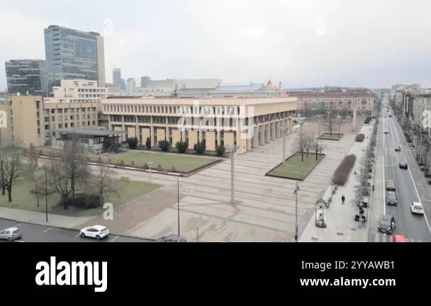 Vilnius, Lithuania - 26th november, 2024: aerial rising view building ...