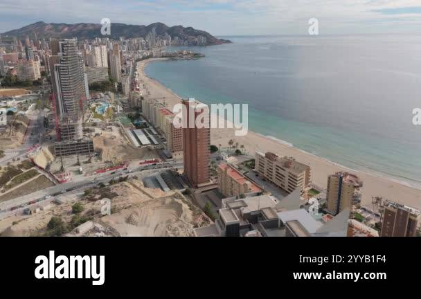 Aerial view of Benidorm's beachfront, highlighting a mix of modern ...