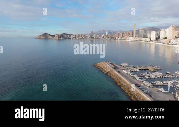 Aerial view of Benidorm's beachfront, highlighting a mix of modern ...
