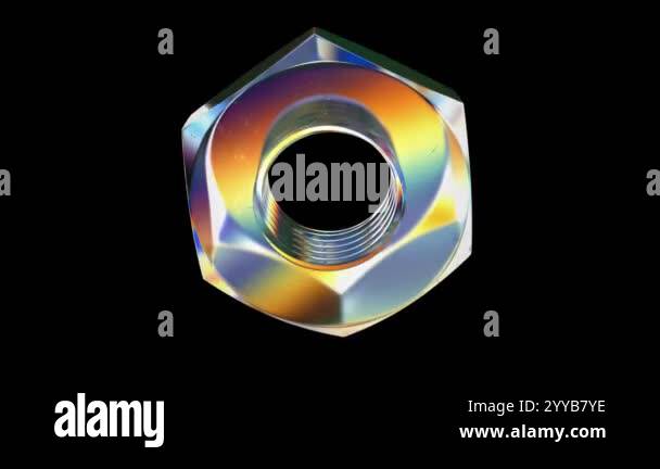 Abstract 3d glass nut. Geometric figure in holographic color on a black ...