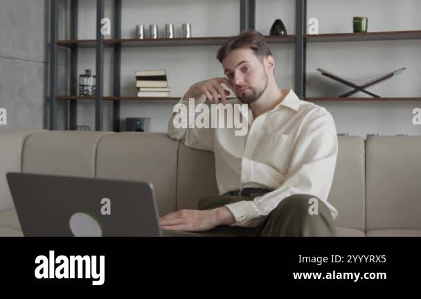 Disappointed Man Thinking Problem while Sitting at Computer in Office ...