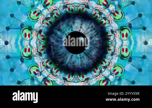 Detailed iris with dynamic psychedelic visuals. Motion graphics video ...