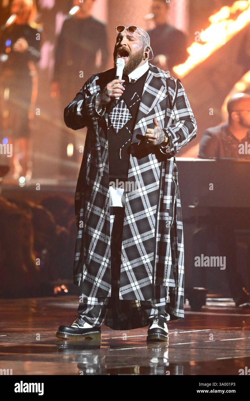 London, UK. 1 March 2025. Teddy Swims performing at the BRIT Awards ...