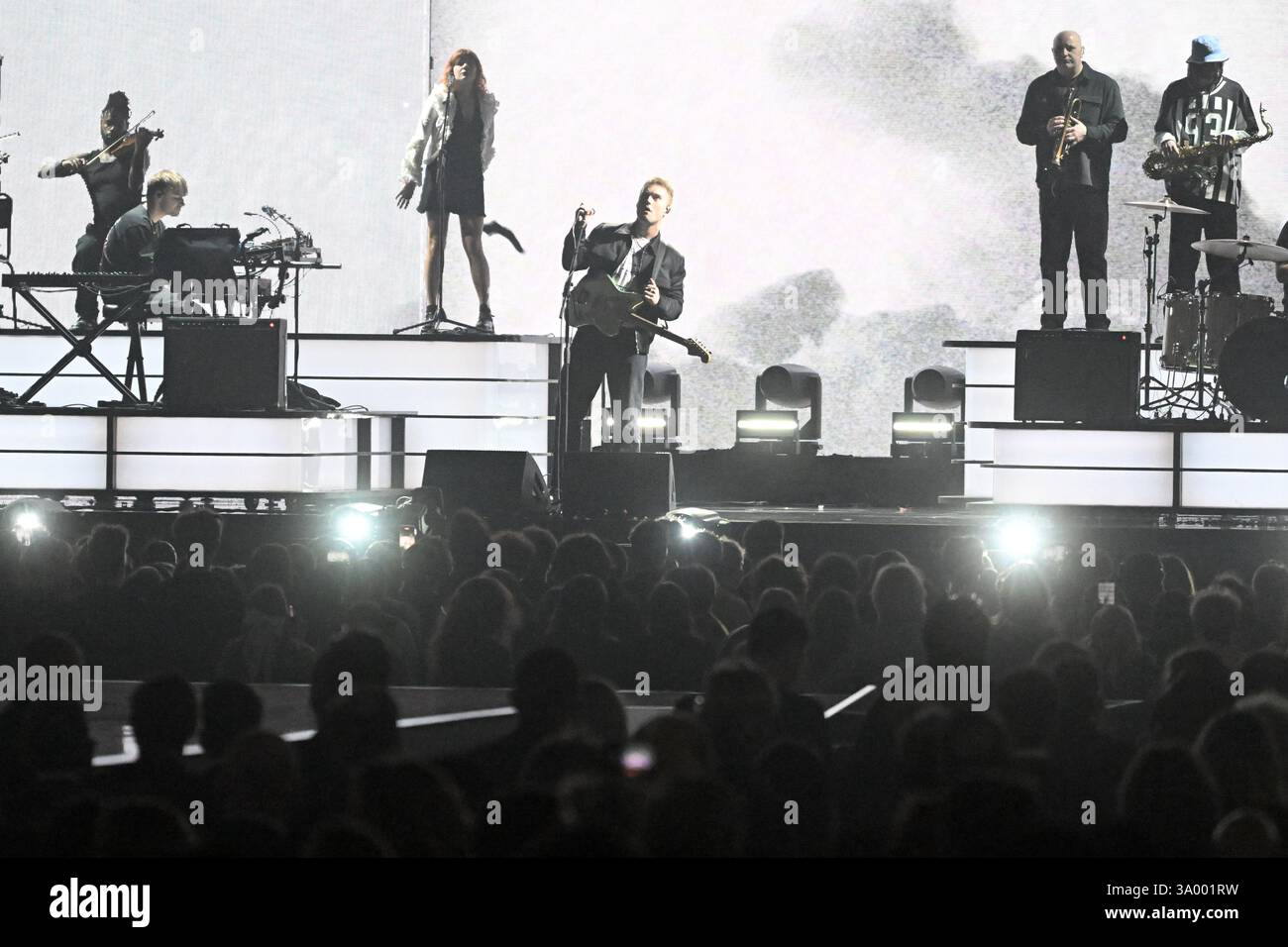 London, UK. 1 March 2025. Sam Fender performing at the BRIT Awards 2025 ...