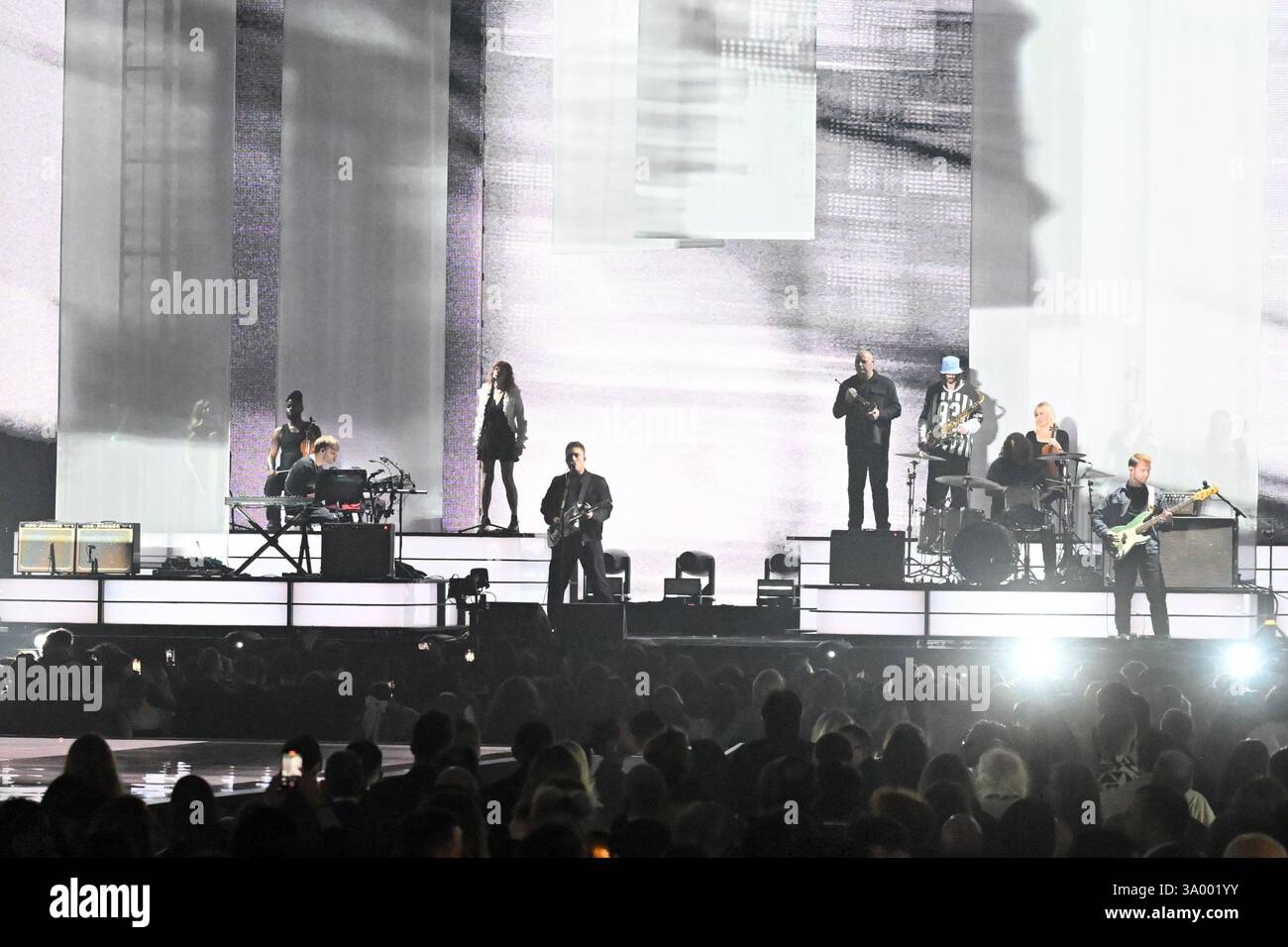 London, UK. 1 March 2025. Sam Fender performing at the BRIT Awards 2025 ...