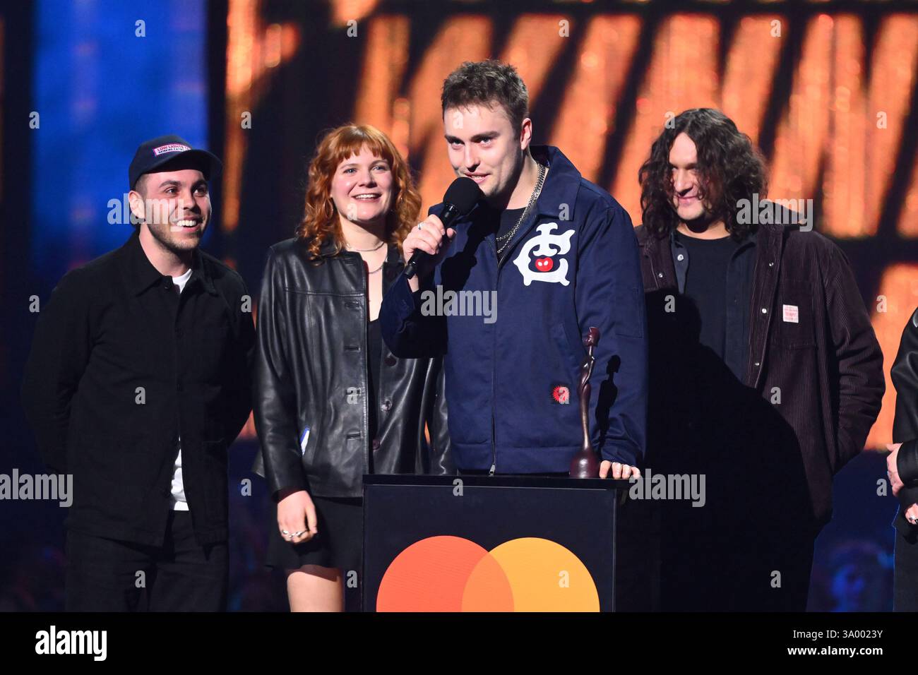 London, UK. 1 March 2025.Sam Fender after winning the best rock and ...
