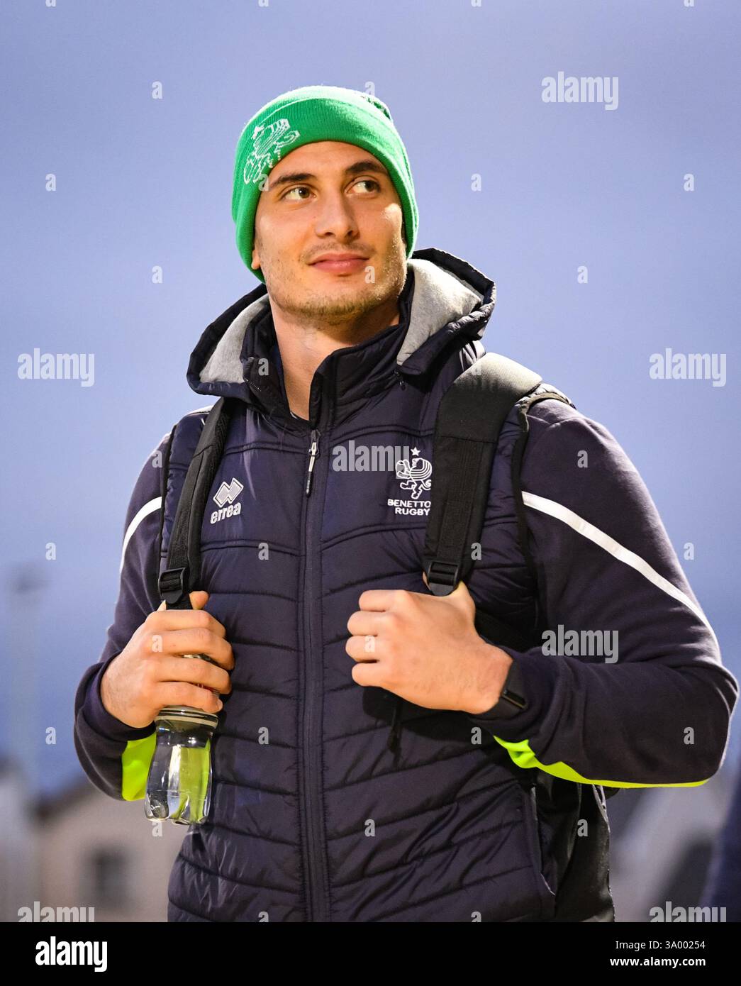 Galway, Ireland. 1st March, 2025. Benetton's Marco Zanon arrives at the ...