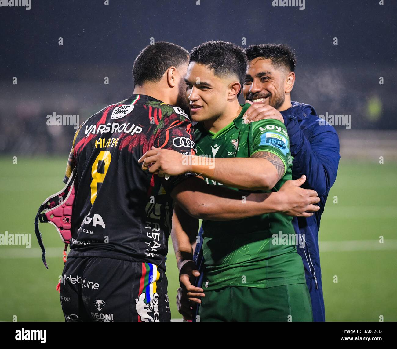 Galway, Ireland. 1st March, 2025. Connacht's Josh Ioane greets Benetton ...