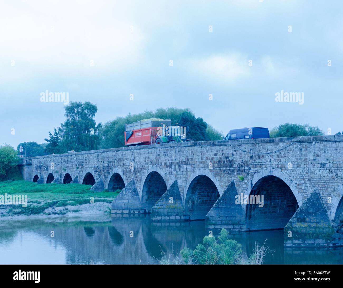 The historic arched stone bridge at Pontaubault, France where General ...