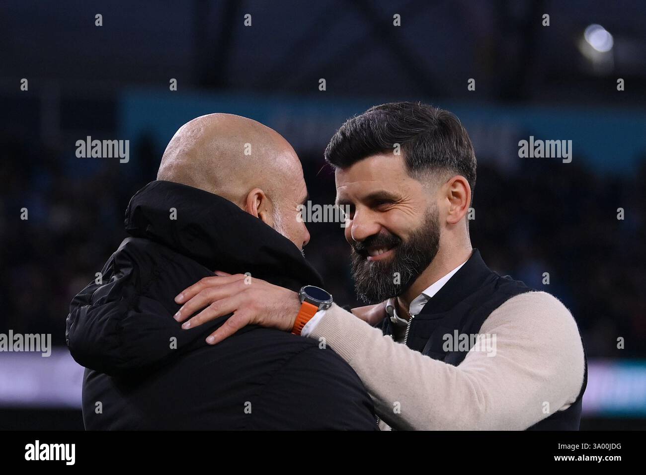 Manchester City manager Pep Guardiola and Plymouth Argyle manager Miron ...