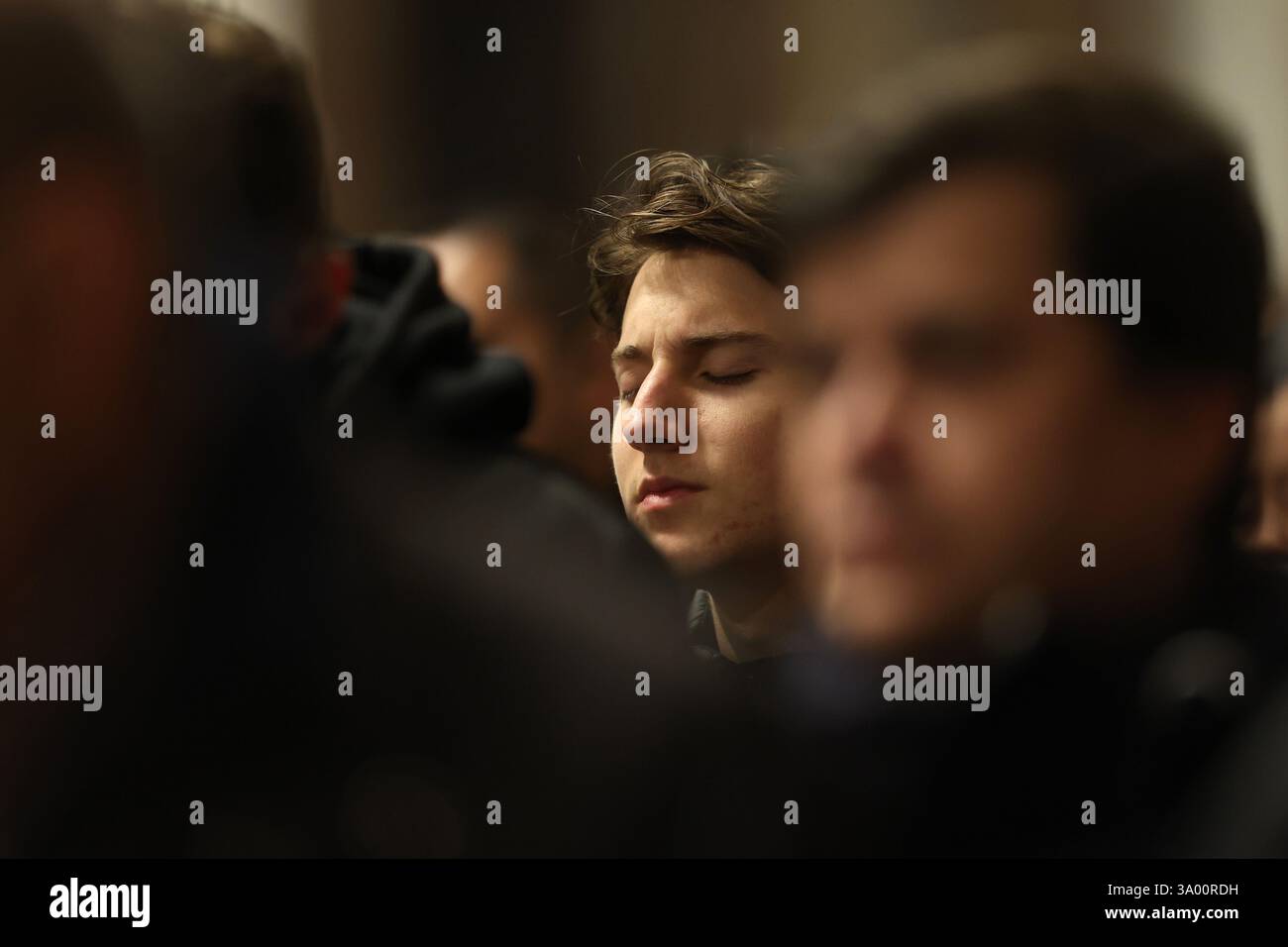Vatican City, Italy 01.03.2025 : A man recites the Holy Rosary for Pope ...