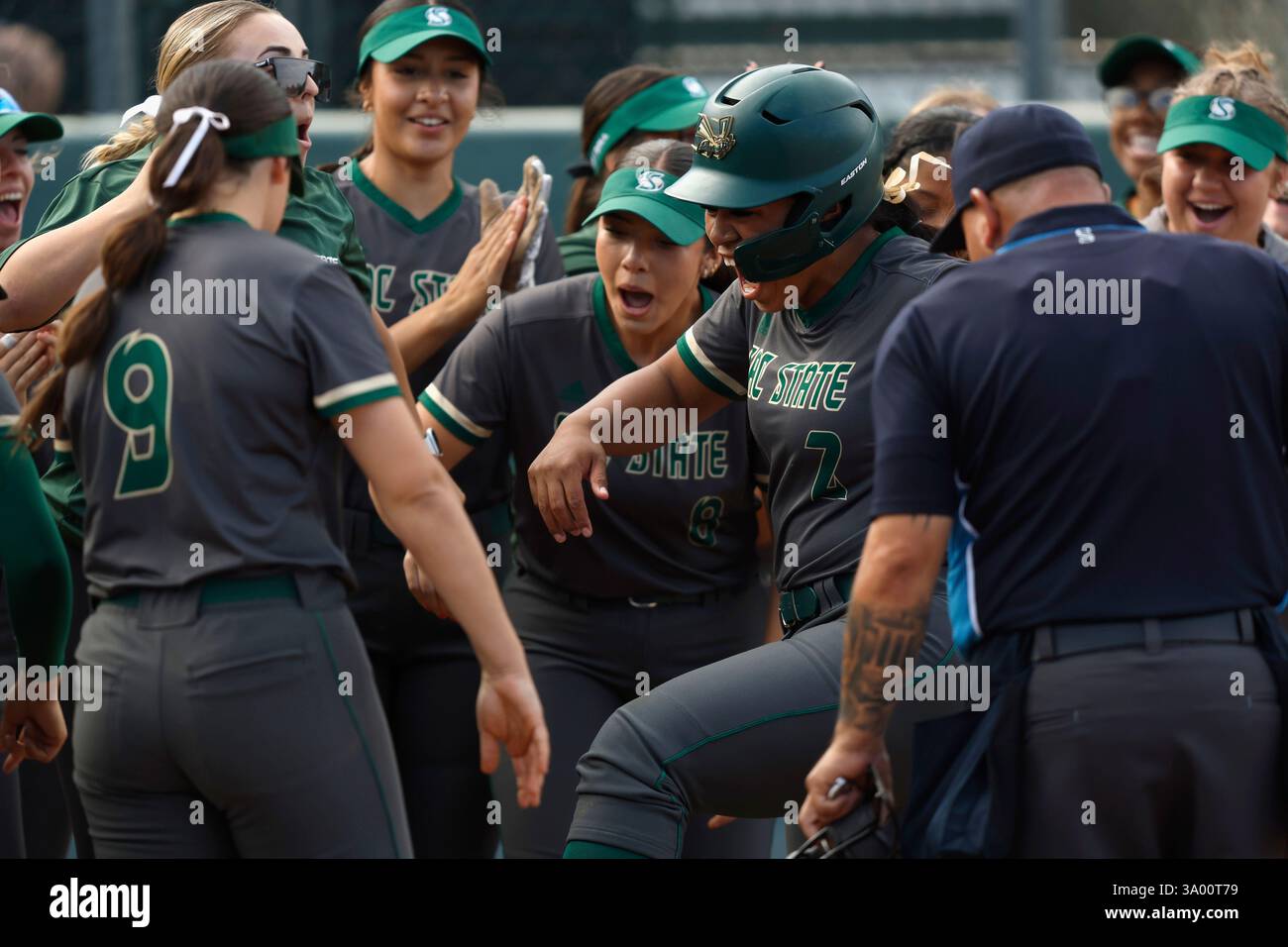 Sacramento State batter Lafulafu Malepeai (2) celebrates while crossing ...