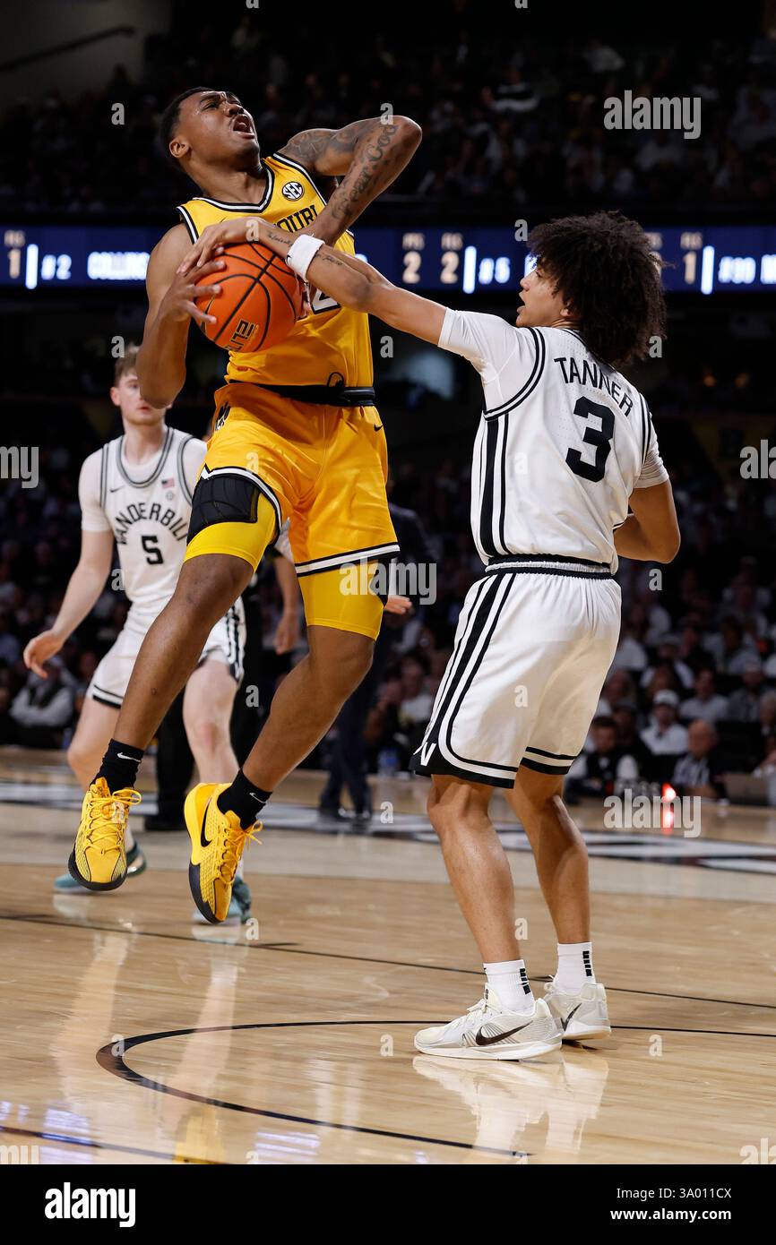 NASHVILLE, TN - MARCH 01: Vanderbilt Commodores guard Tyler Tanner (3) deflects a ball out of ...
