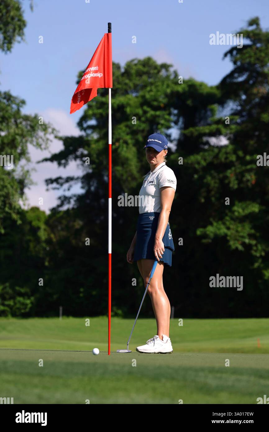 Charley Hull of England reacts on the green during the round four of ...
