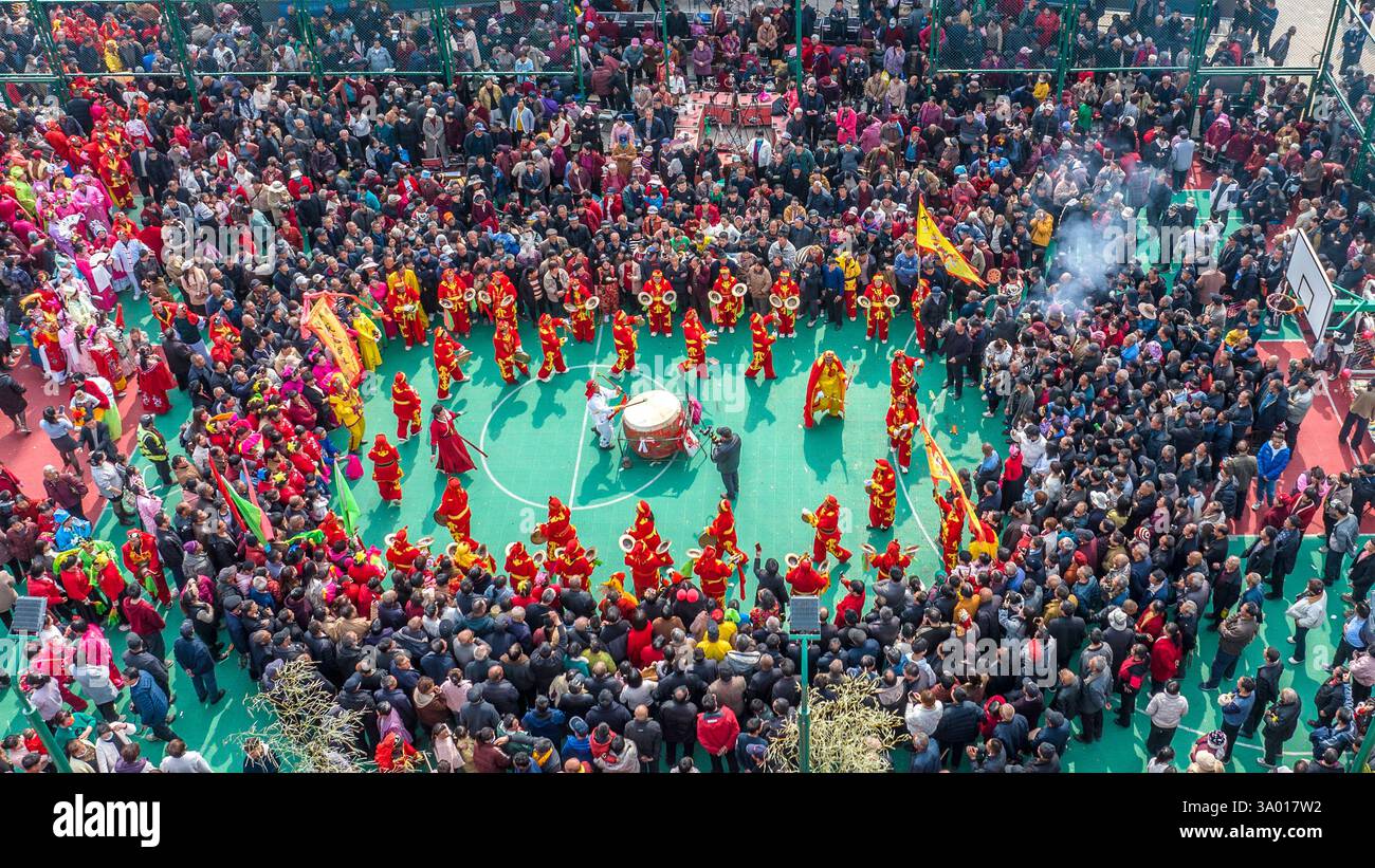 Beijing, China's Henan Province. 1st Mar, 2025. A drum dance is staged ...