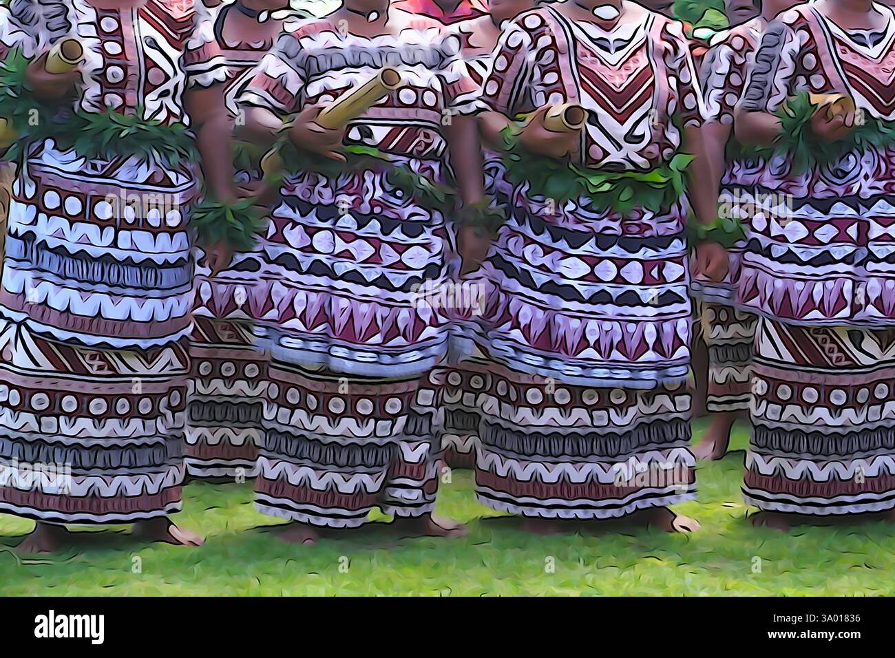 In-Camera Watercolour of Traditional Fijian Women’s Costumes Stock ...